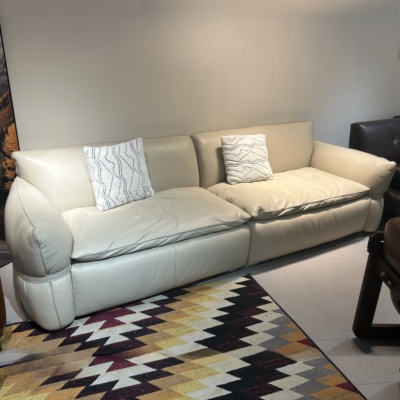 JA173全真皮客厅沙发3米长意式极简皮沙发奶油风定制皮色慵懒沙发