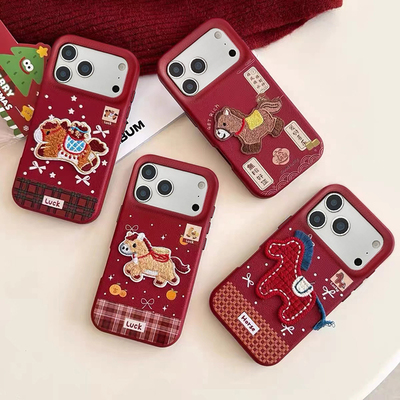 红色刺绣小马Find X9/X8s+适用OPPO Reno15/14/13/11/10手机壳K12/9pro新款7/8防摔A58X卡通A93S硅胶A2软壳A6