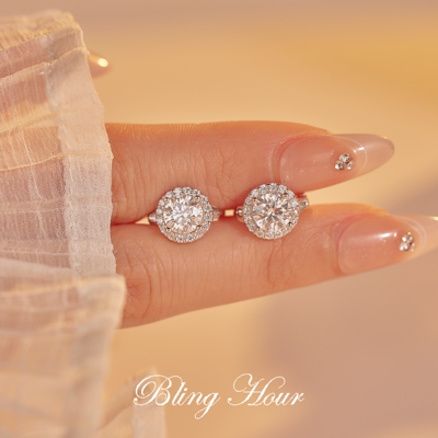 S925银莫桑石满钻圆包耳扣耳环