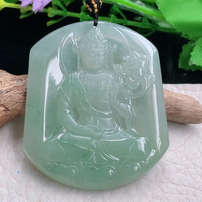 kh自然光51.6*43.9*5.3缅甸翡翠冰晴持莲观音吊坠大势至菩萨玉坠