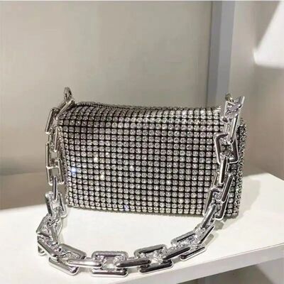 Allover Rhinestone Bucket Bag, Glitter Chain Prom Purse, Wom