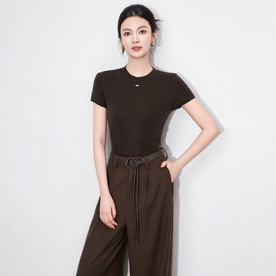 2511412-舒适亲肤精致16针四平密织超细美丽诺羊毛针织衫女早秋款