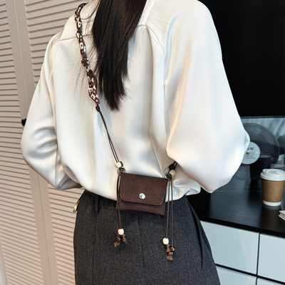 复古麂皮纹ins风钥匙零钱女包