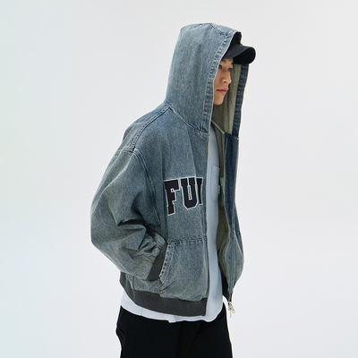 Fun商场同款时尚牛仔超宽松版连帽牛仔外套牛仔开衫FMW44301L