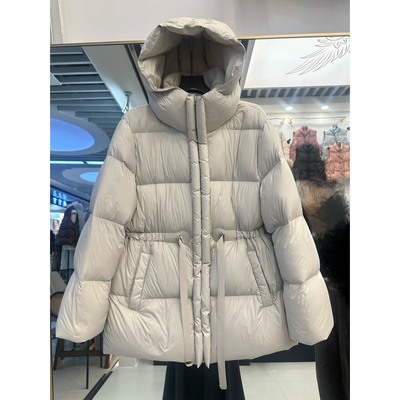连帽中长款女加厚抽绳收腰气质宽松面包服冬季保暖羽绒服外套6616