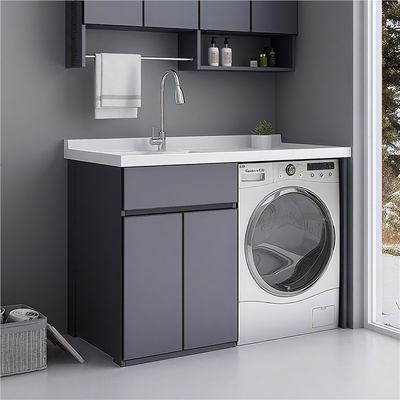 莫顿太空铝洗衣机柜阳台柜滚筒洗衣机伴侣石英石一体洗衣槽柜定制