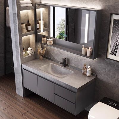 莫顿智能浴室柜岩板热弯一体盆洗手脸盆柜组合轻奢卫生间洗漱台池