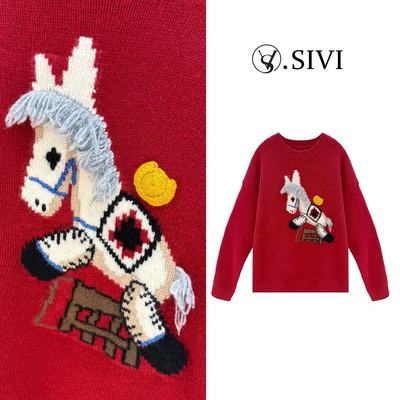 熙薇【小马快跑】2025冬季新款时尚休闲长袖百搭毛衣H6433