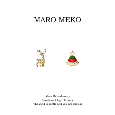 MaroMeko圣诞树麋鹿耳钉925纯银