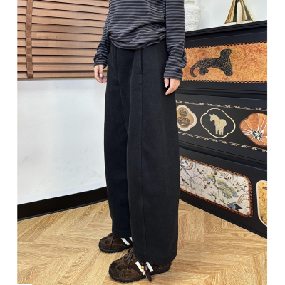 加绒休闲直筒阔腿裤女大码秋冬