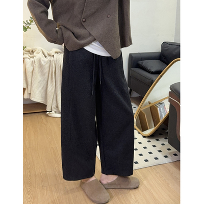 小个子加绒磨毛九分直筒休闲裤