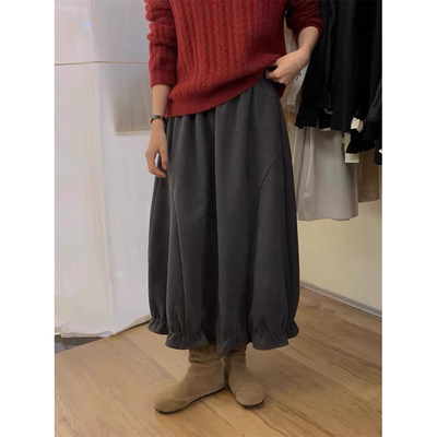 2025秋季灰色毛呢设计花苞裙