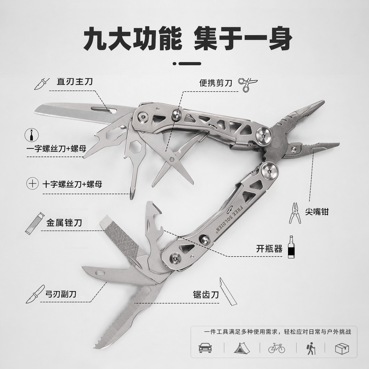 自由兵多功能折叠战术钳子户外组合刀防身武器应急装备edc防狼身