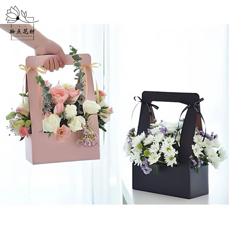 花艺沙龙牛皮纸盒手提花盒插花篮子防水鲜花包装盒diy花店用品_虎窝淘