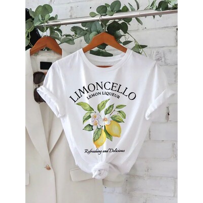 Lemon Letter Print T-shirt Short Sleeve Crew Neck Casual Top