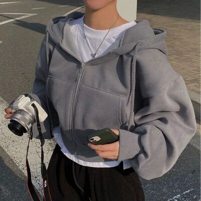 Autumn Winter Hooded Hoodies Women Casual Streetwear Zip Up