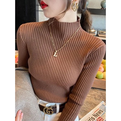 Elegant Solid Basic Knitted Tops Women Turtlneck Sweater Lon
