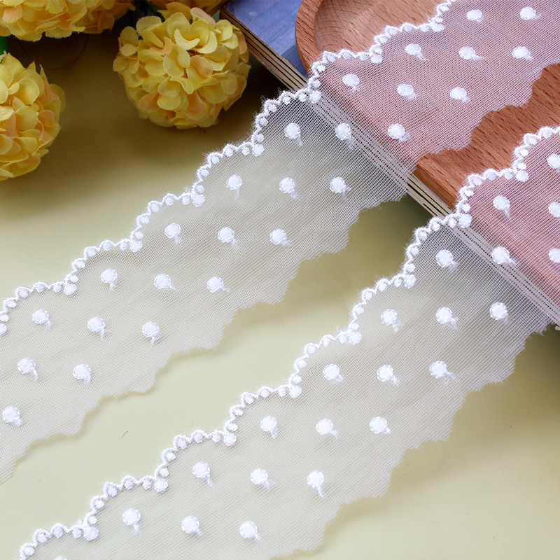 海缘手工diy服装辅料 宽4cm波点网纱刺绣蕾丝花边 Lolita饰品配饰