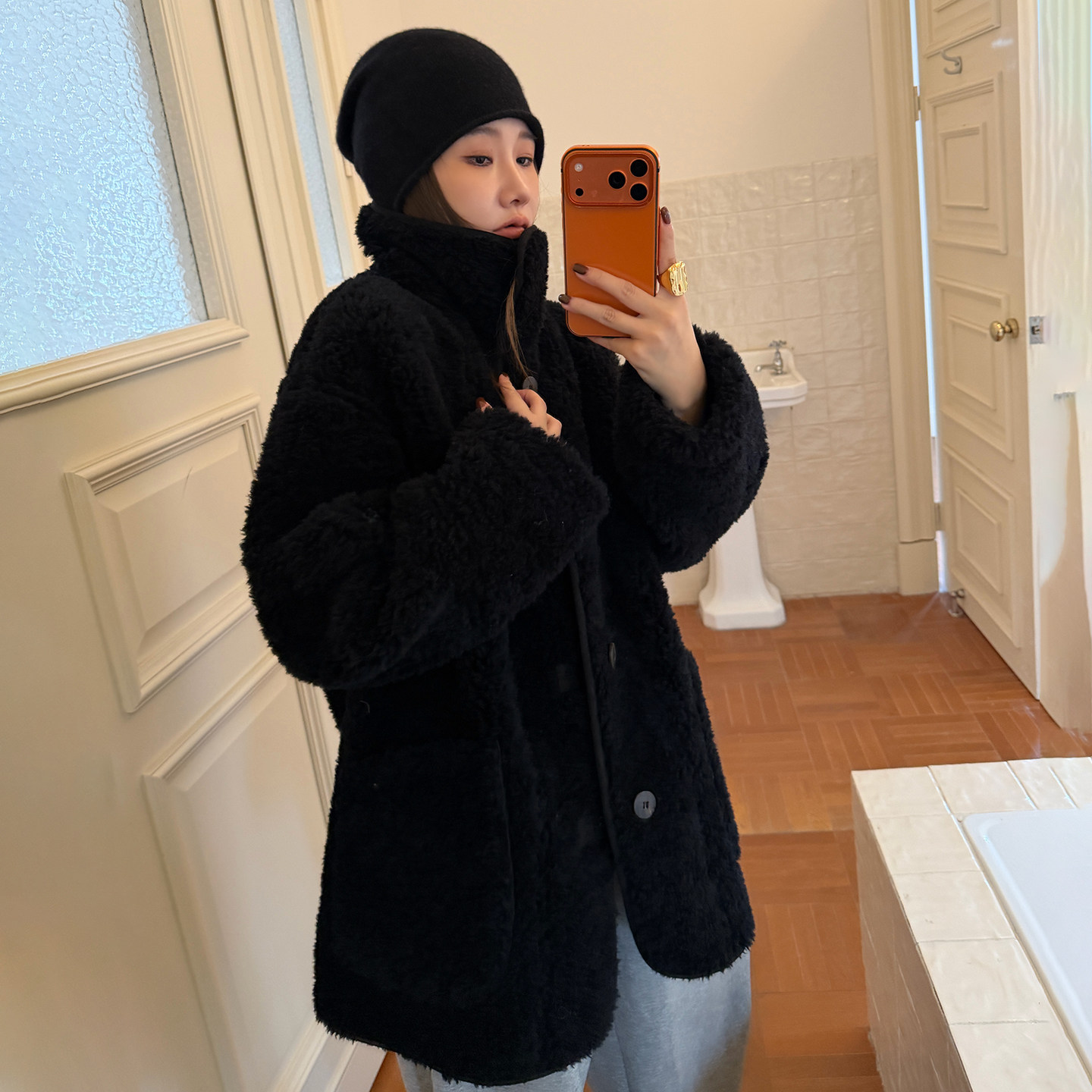 CHU楚妞[毕加]绵羊毛双面穿短外套2025秋冬季新款女软糯绒感大衣