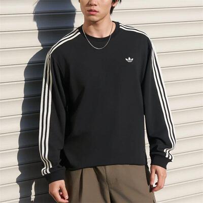 三叶草男装宽松休闲圆领长袖T恤