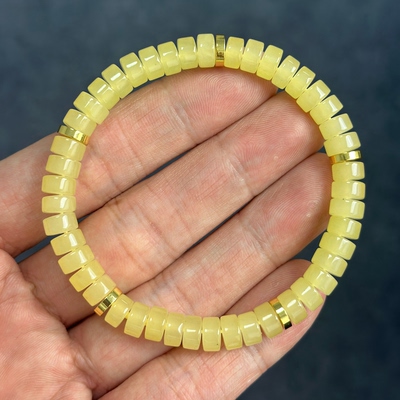 卡7mm 天然和田玉黄口蜂蜜水药片珠手串青海料正品保障粉丝福利