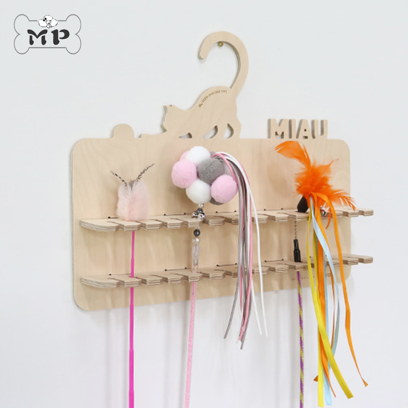 『Memory Pet』韩国代购家居装饰猫咪宠物木制逗猫棒钓鱼竿收纳架_虎窝淘