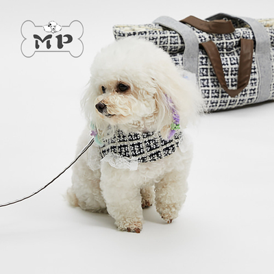 宠物蕾丝边黑白格子胸背牵引绳