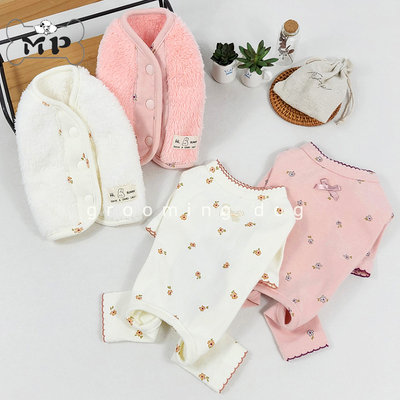 韩国宠物冬保暖毛绒马甲四脚衣