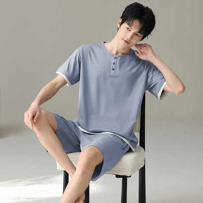 睡衣男款夏季薄款纯棉短袖高级感青少年套头男士家居服套装67481
