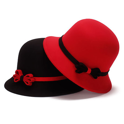 秋冬毛呢蝴蝶结渔夫帽