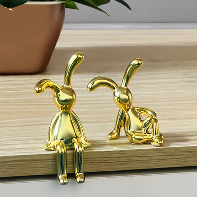 网红电镀坐姿长耳兔子摆件