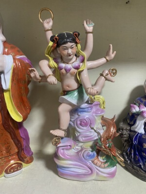 中式陶瓷三太子哪咤神像哪吒闹海降龙哪吒佛像工艺品供奉摆件45cm