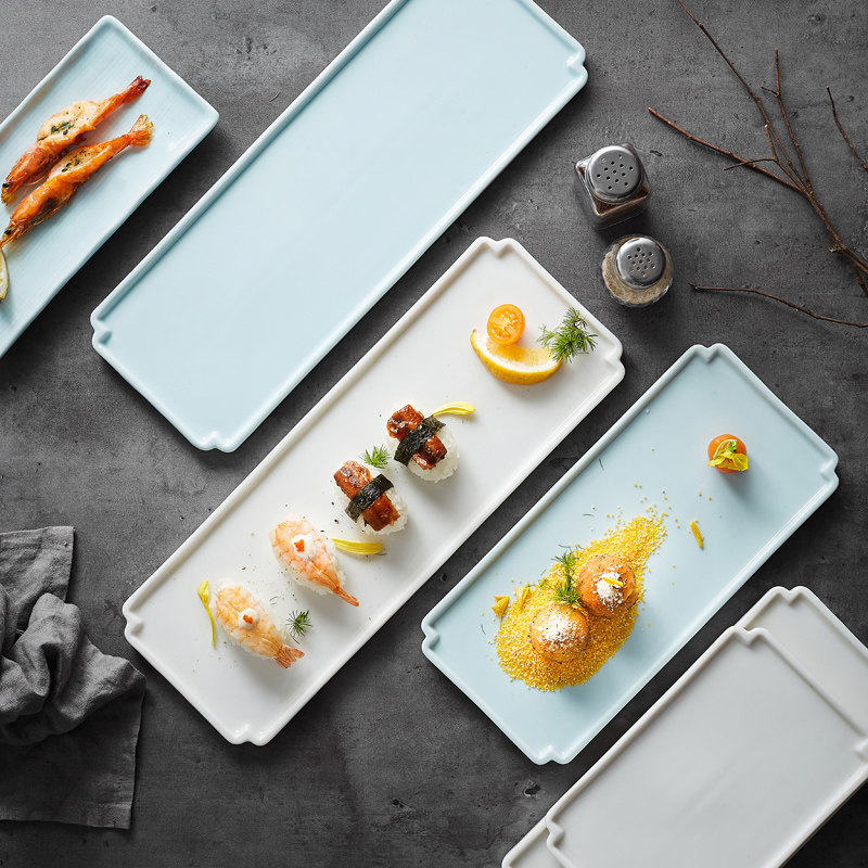 北欧盘子陶瓷长方形长条盘家用创意小吃盘火锅餐具日式刺身寿司盘_虎窝淘