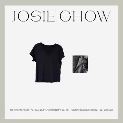 JOSIE CHOW【毛边】2026设计师新款植绒V领短袖T恤上衣AW011183