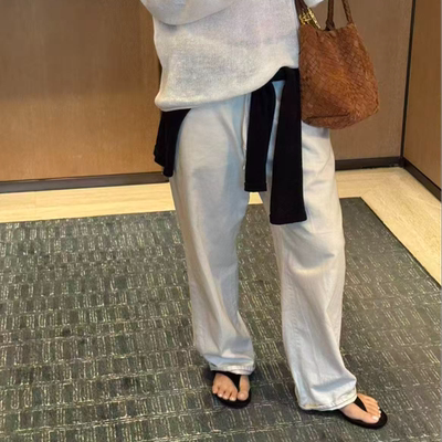 夏季高腰直筒牛仔裤阔腿休闲长裤