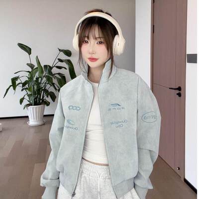 新款机能风刺绣皮衣夹克上衣男女
