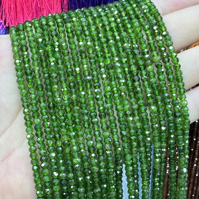 天然绿透辉石盘珠切面散珠手链项链半成品DIY水晶手串珠饰品3x4mm