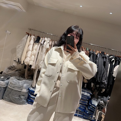 韩版宽松系扣羊毛外套毛呢上衣