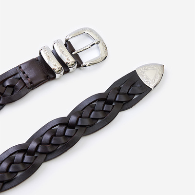 头层牛皮编织复古风皮带腰带