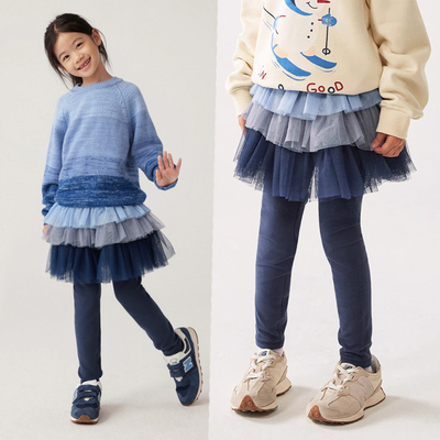 假两件裙裤女童秋冬加绒加厚裤子