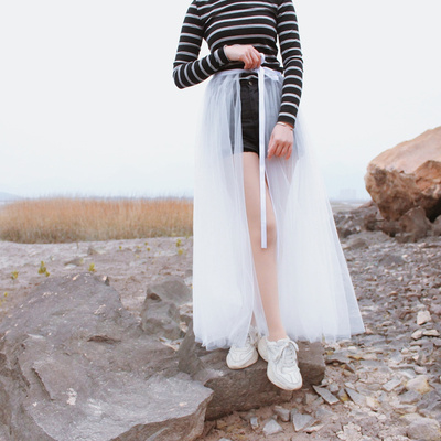 牛仔女装网纱拼接蓬蓬半身