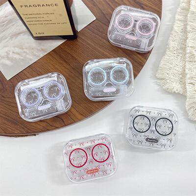 ins隐形眼镜盒便携透明一体伴侣盒美瞳双联盒无需拧盖as750蝴蝶结