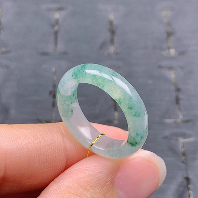 12号缅甸天然A货翡翠 T649 内径16.7/5/3.4mm 冰透起胶飘花戒指