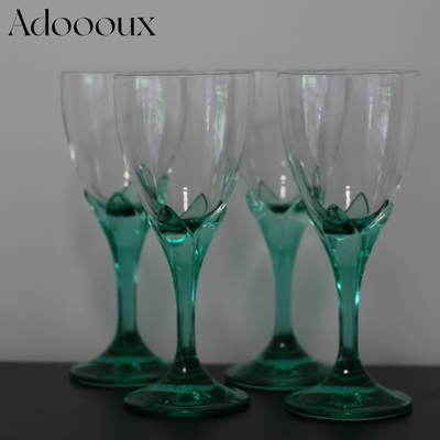 Adoooux全新意大利产中古孤品透绿花瓣底水晶玻璃葡萄酒杯果汁杯