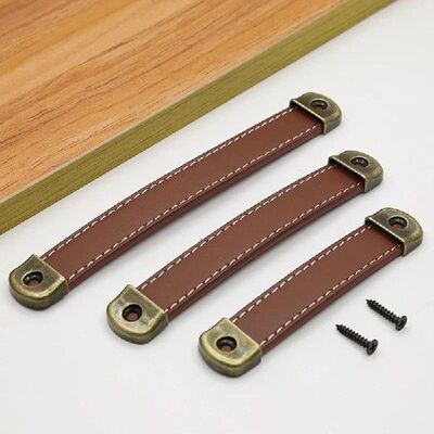 Furniture Handles Cowhide Wardrobe Drawer Door Pull Leather