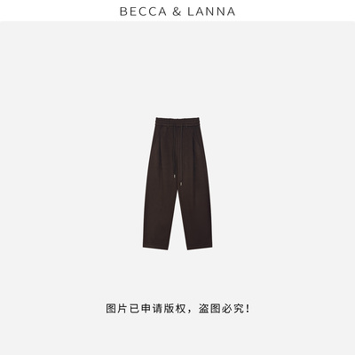 【朵姐臻选】D0187 女士高腰显瘦捏褶醋酸蚕丝羊毛直筒裤 女装