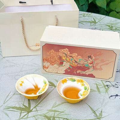 西湖玉兔望月手绘陶瓷茶杯礼盒