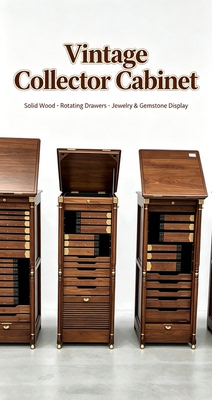 Antique-Inspired Wooden Card Index Display Cabinet