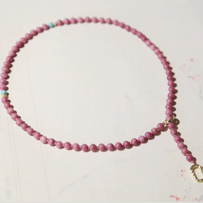 国风玫粉蔷薇石玛瑙珠链女款小清新文艺锁骨链轻奢气质项链