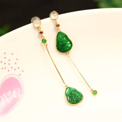 天然A货翡翠福禄不对称款耳坠